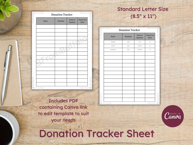 Donation Tracker Printable: Goal, Log, Receipt, Form (canva Template ...