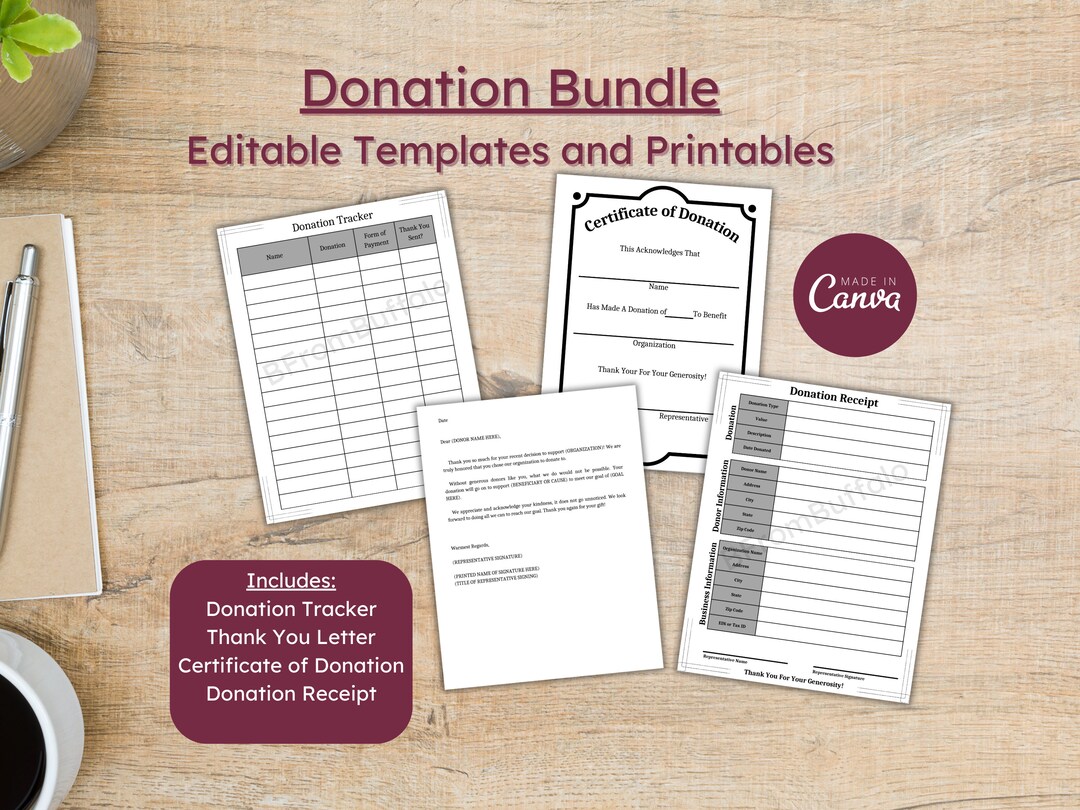 Donation Tracker Printable: Goal, Log, Receipt, Form (canva Template ...