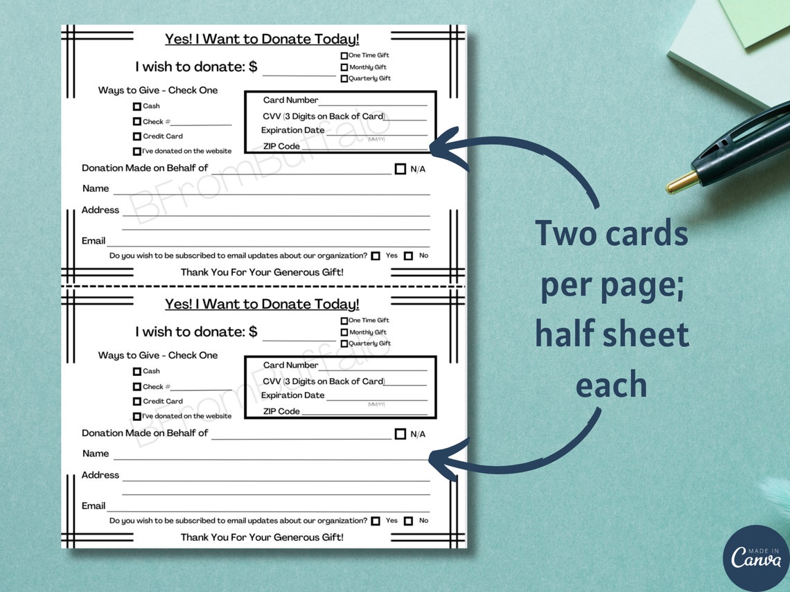 Donation Pledge Card Template: Editable Printable Form - Etsy