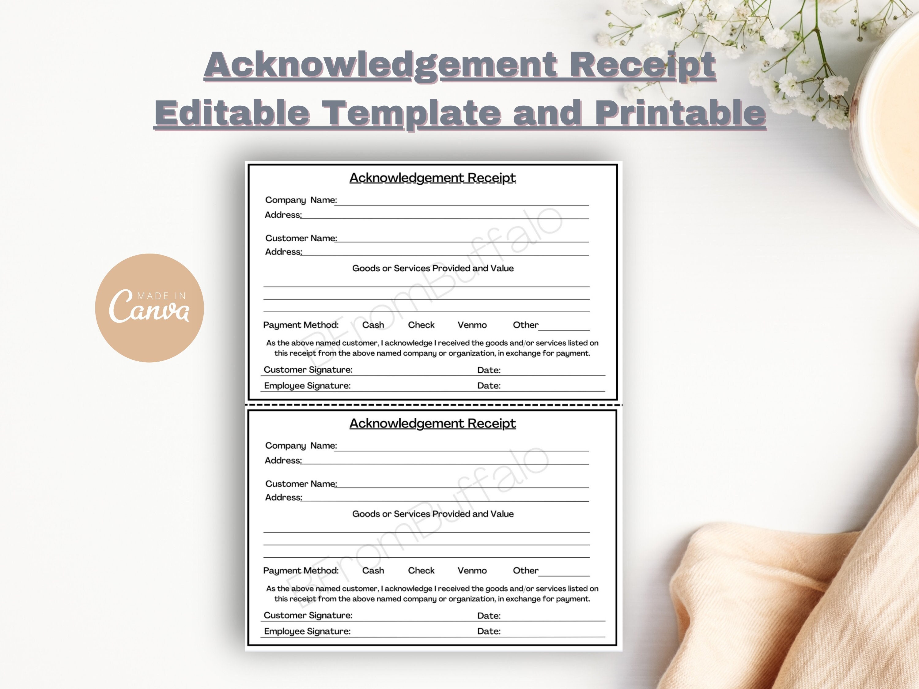 Acknowledgment Receipt, Receipt Template, Receipt, Cash Receipt, Rental ...
