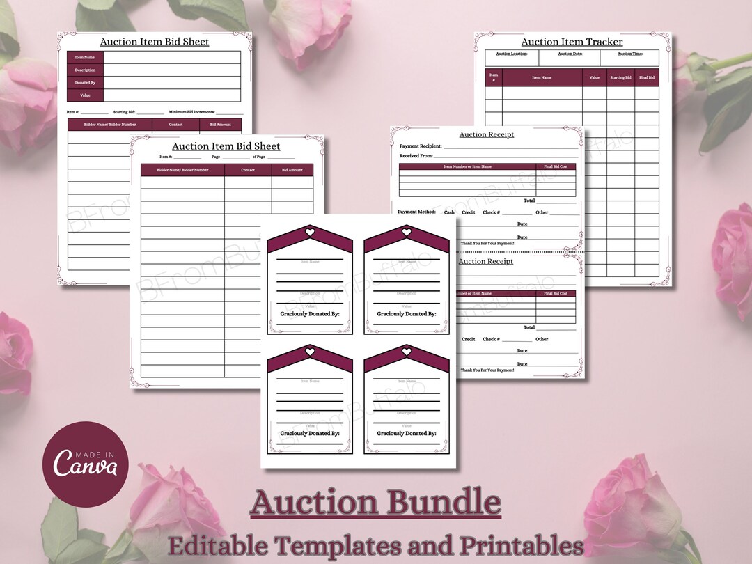 Canva Auction Template Bundle: Bid Sheet, Tracker (digital Download) - Etsy