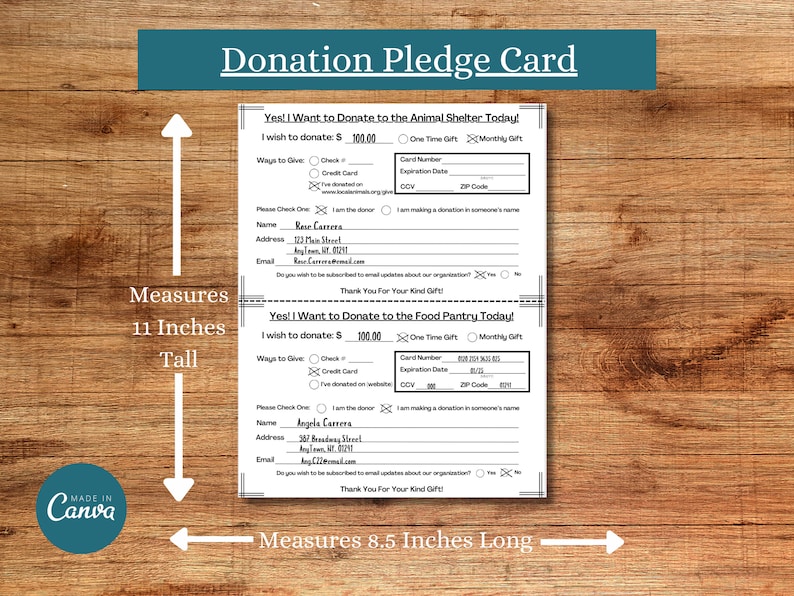 Donation Pledge Card, Donation Made in Your Name, Donation Certificate, Donation Card, Nonprofit ...