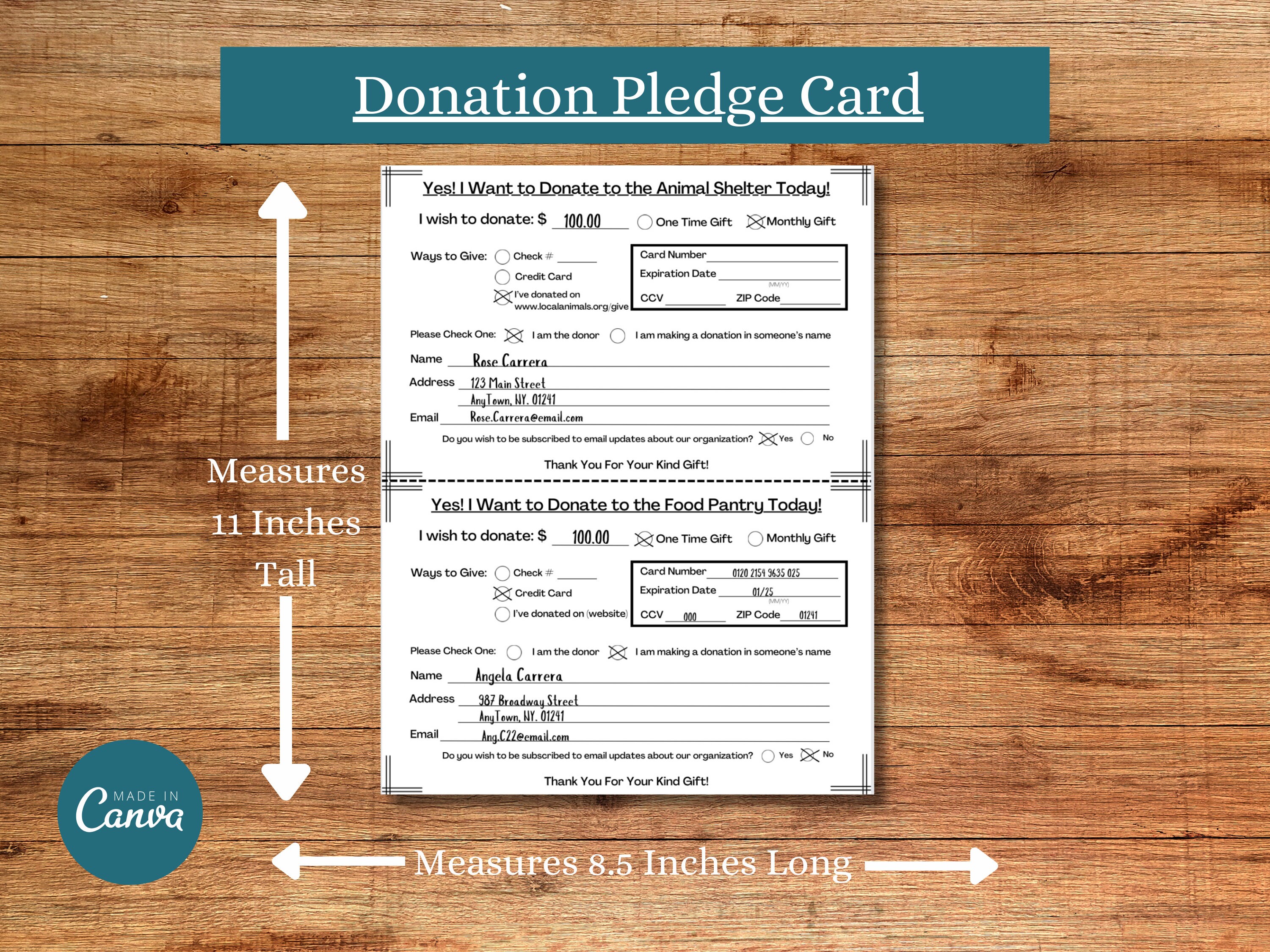 Donation Pledge Card, Donation Made in Your Name, Donation Certificate ...