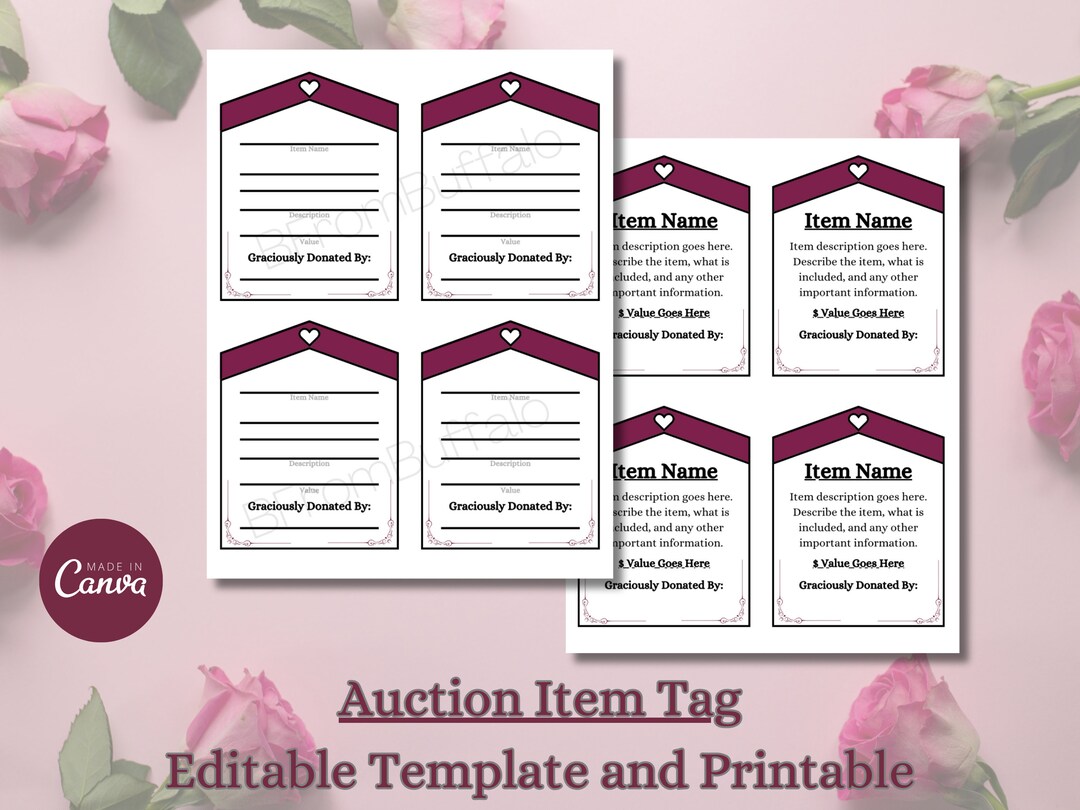 Auction Basket Tags, Auction Item Sign, Auction Template, Auction ...