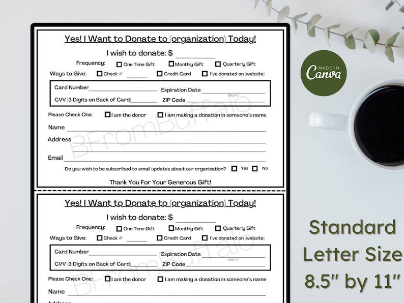 Donation Pledge Card Template: Customizable Form (canva) - Etsy