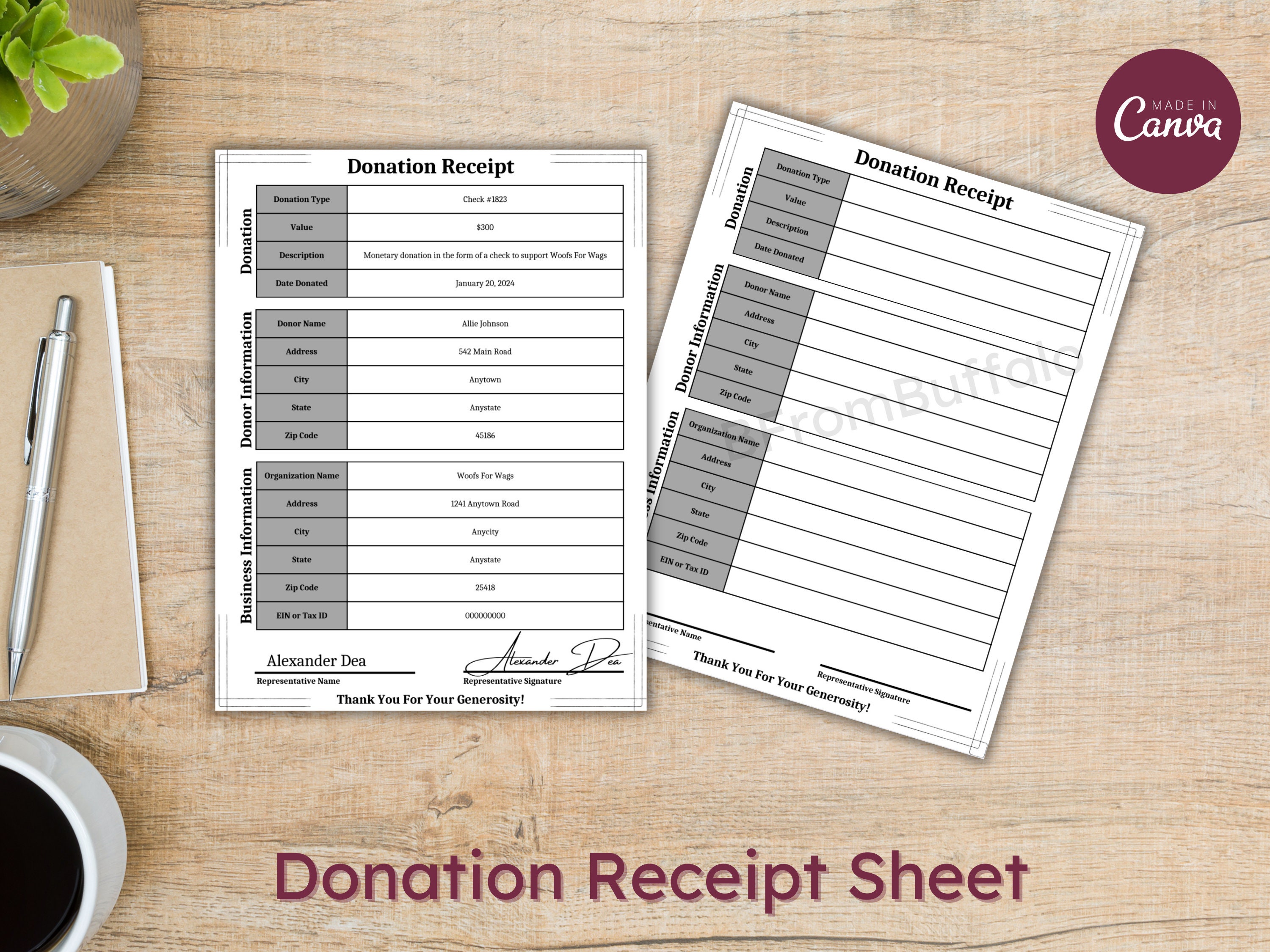 Donation Tracker Printable: Goal, Log, Receipt, Form (canva Template ...