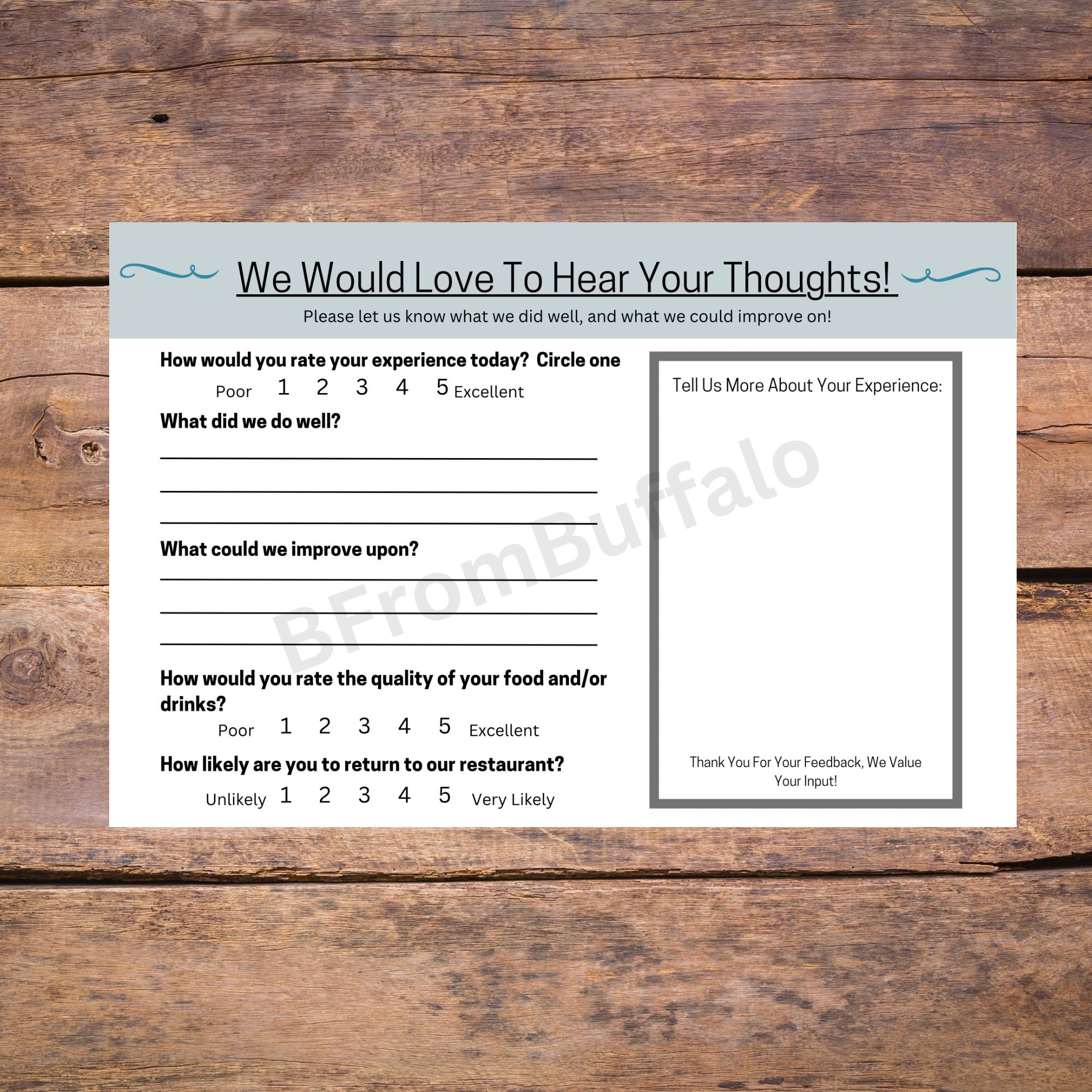 Client Questionnaire, Editable Feedback Cards, Customer Survey, Shop ...