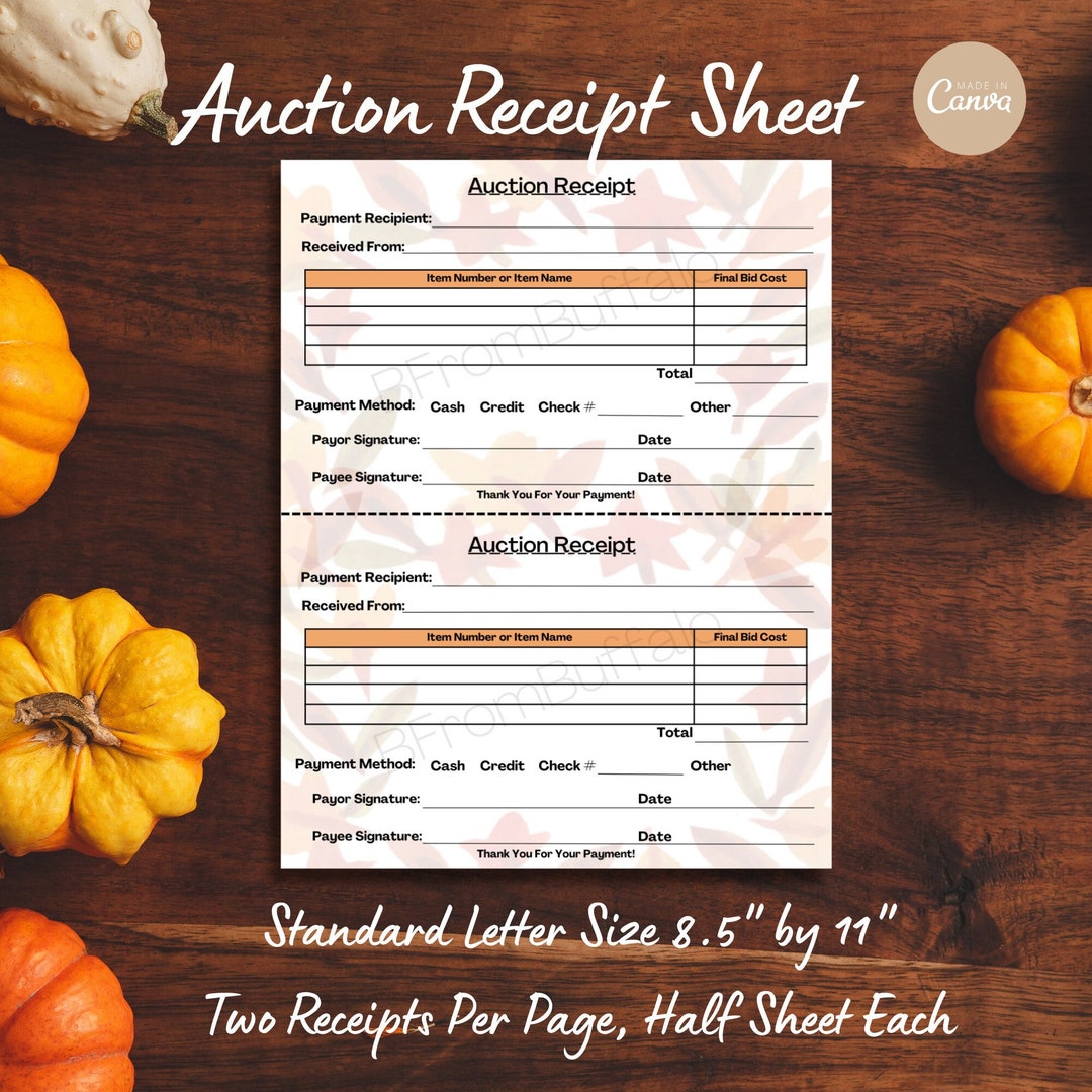 Auction Item Template, Auction Template, Auction Sheet, Auction ...