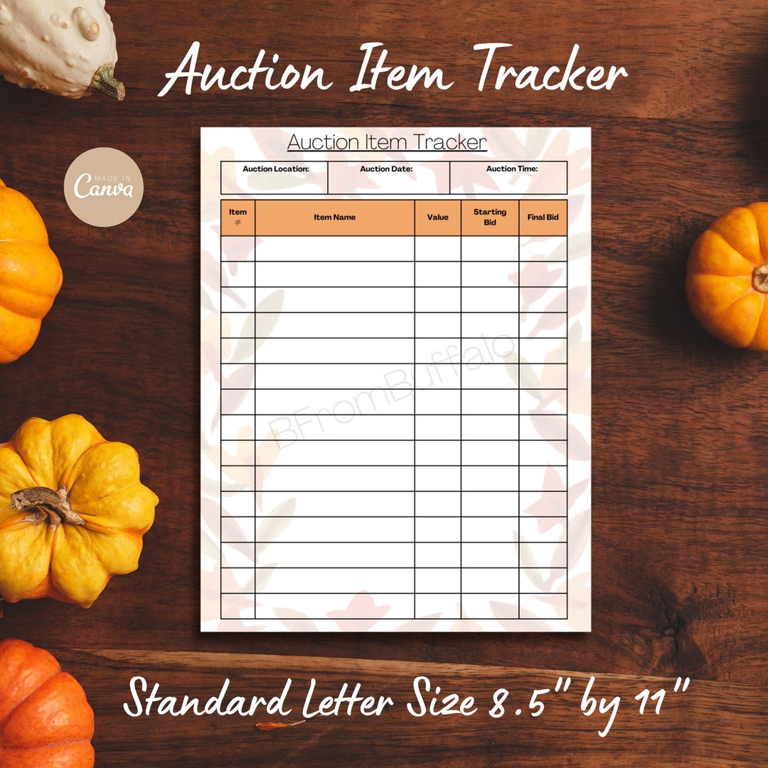 Auction Item Template, Auction Template, Auction Sheet, Auction ...