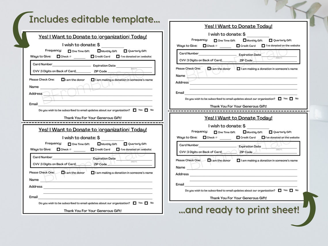 Donation Pledge Card Template: Customizable Form (canva) - Etsy