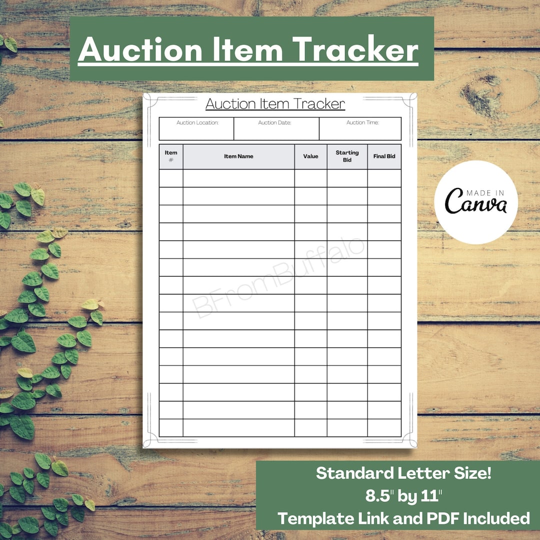 Auction Item Template, Auction Template, Auction Sheet, Auction ...