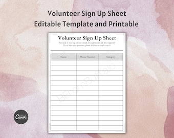 Editable Volunteer Sign-up Sheet for Churches | Canva Template ...