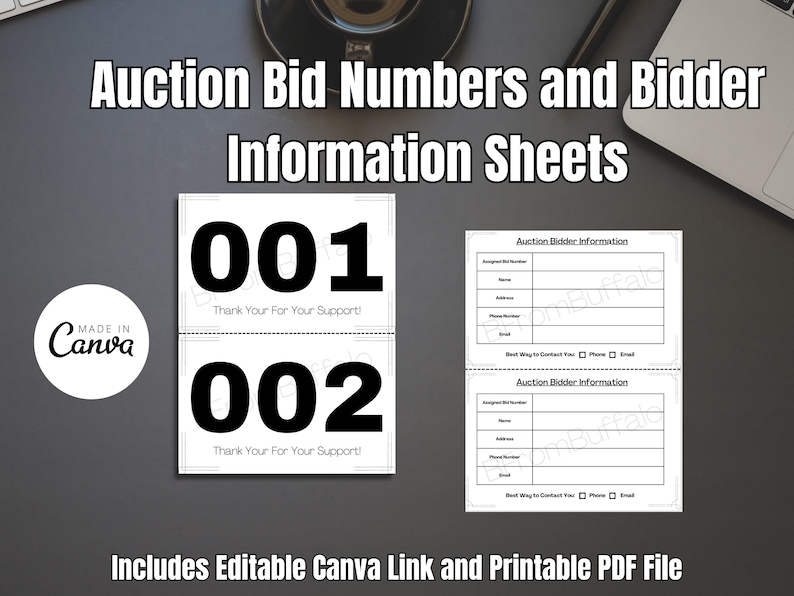 Auction Bidder Paddle Template: Editable Canva, Printable Numbers (PDF ...