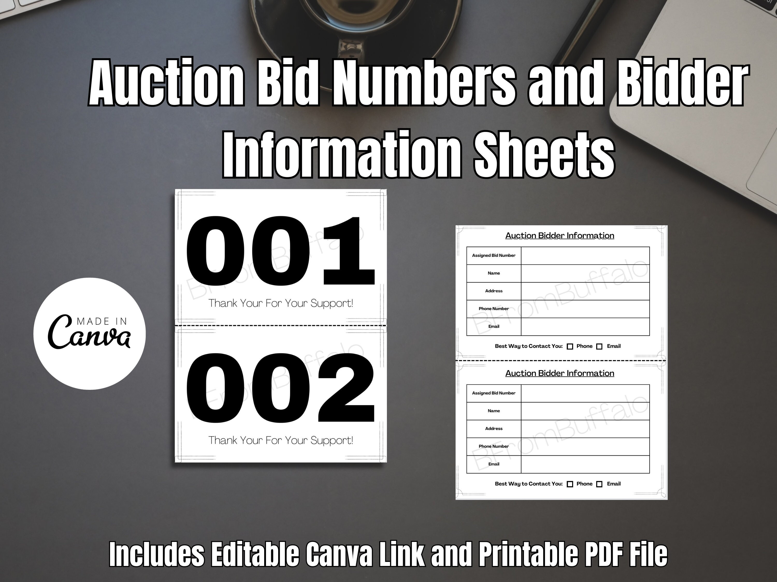 Auction Bidder Paddle Template: Editable Canva, Printable Numbers (PDF ...