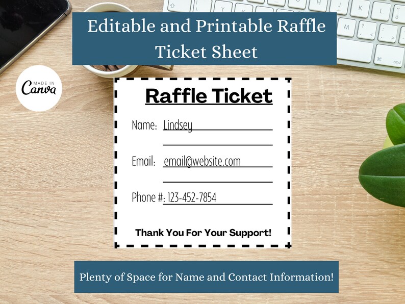 DIY Raffle Ticket Template: School Fundraiser, Auction, Giveaway (canva ...