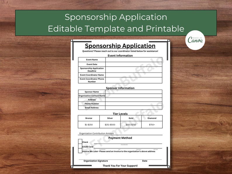 Editable Sponsorship Form Template: Event & Team Sponsorship (canva) - Etsy