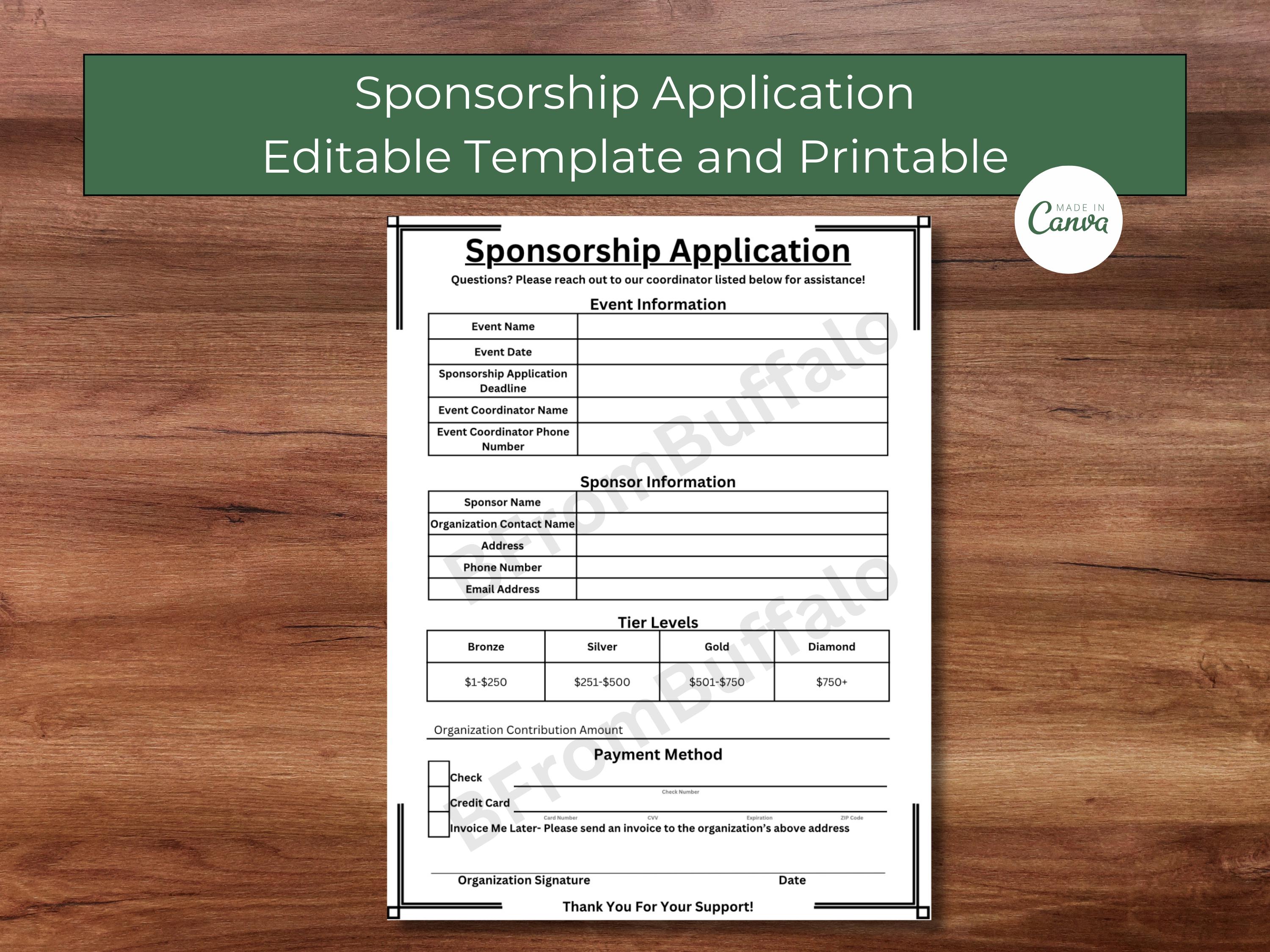 Editable Sponsorship Form Template: Event & Team Sponsorship (canva) - Etsy