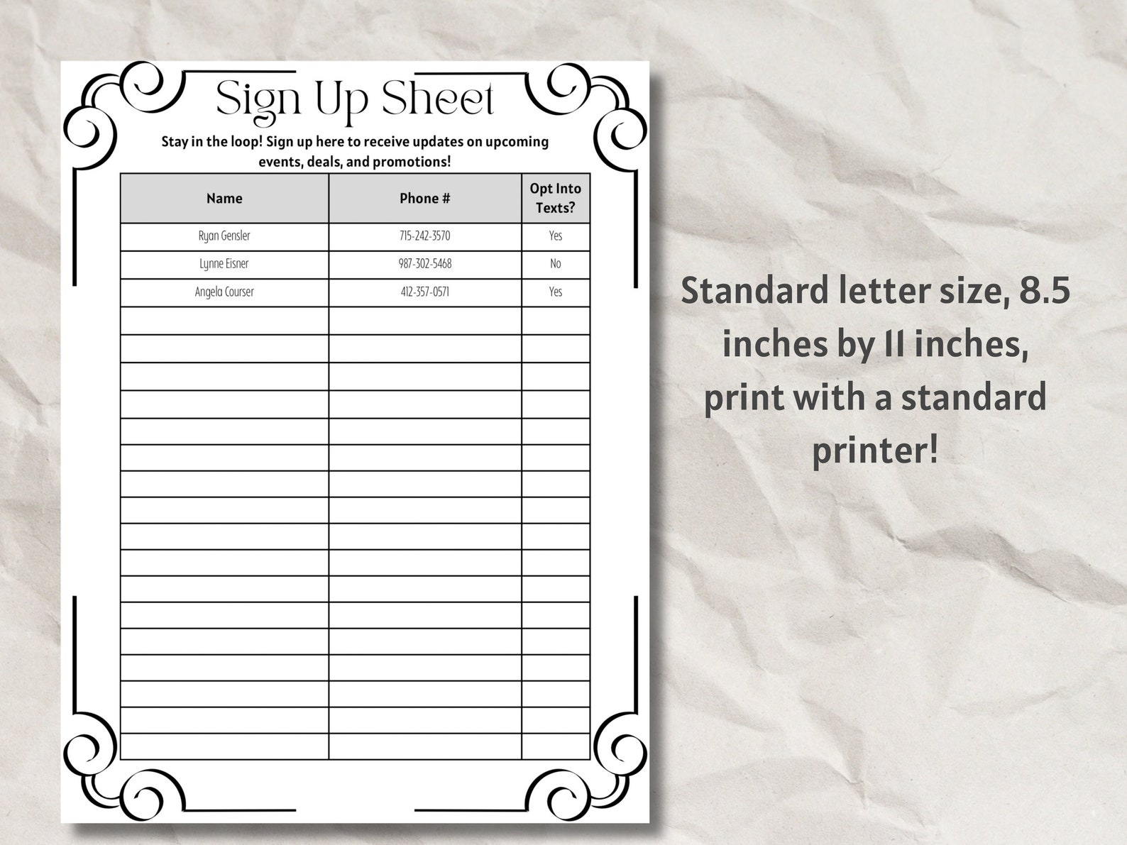 Sign up Sheet Printable, Sign up Sheet Template, Editable Sign up Sheet ...