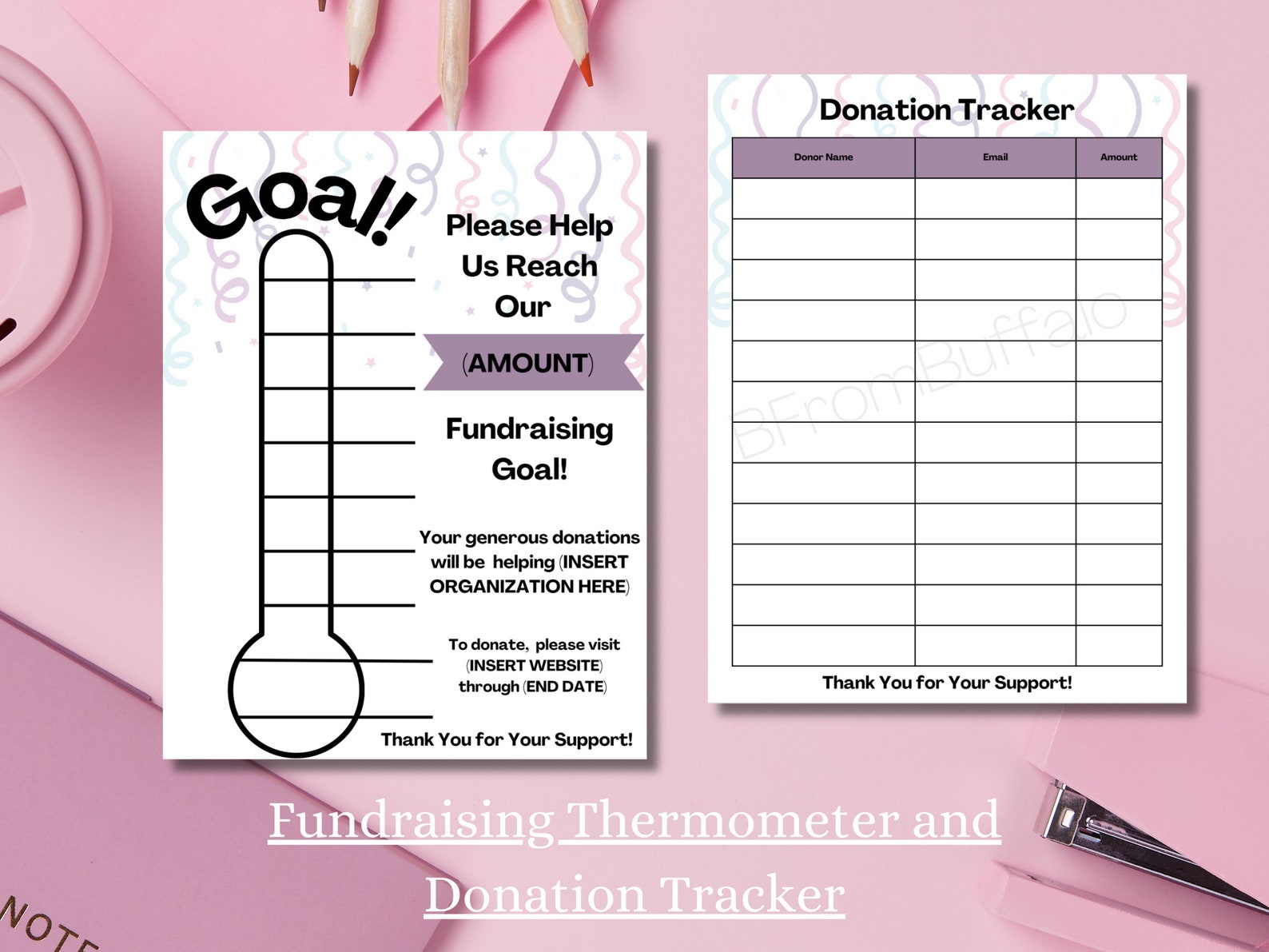 Nonprofit Fundraising Thermometer & Donation Tracker (canva Template ...