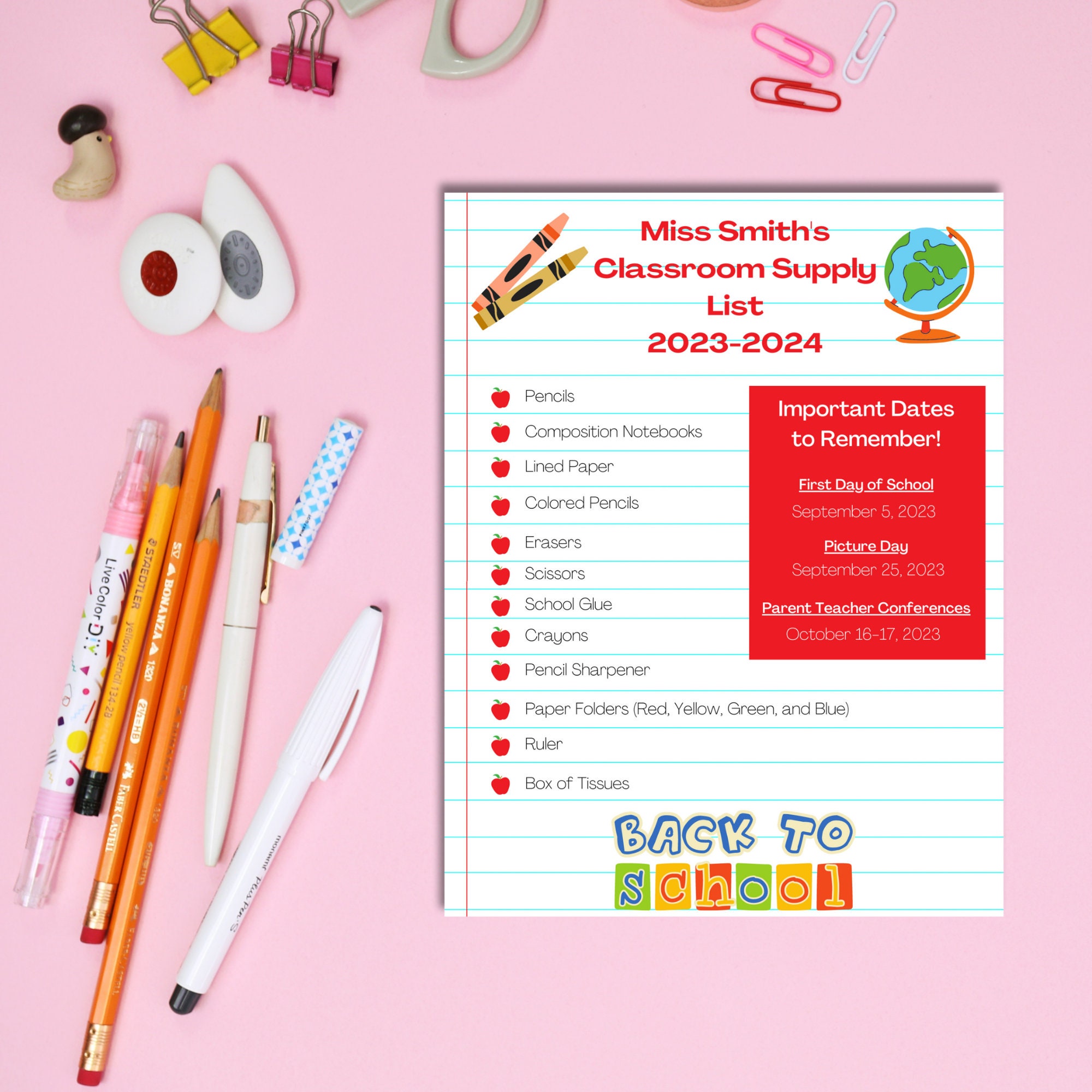 Editable School Supply List, Back to School Checklist, School Supply ...