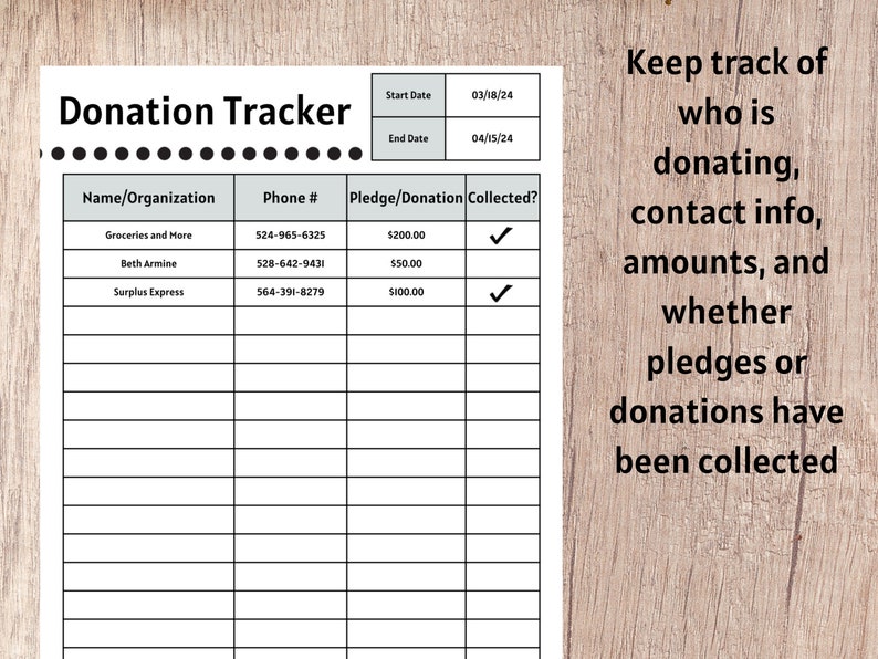 Donation Tracker, Donation Tracker Printable, Donation Log, Fundraiser ...