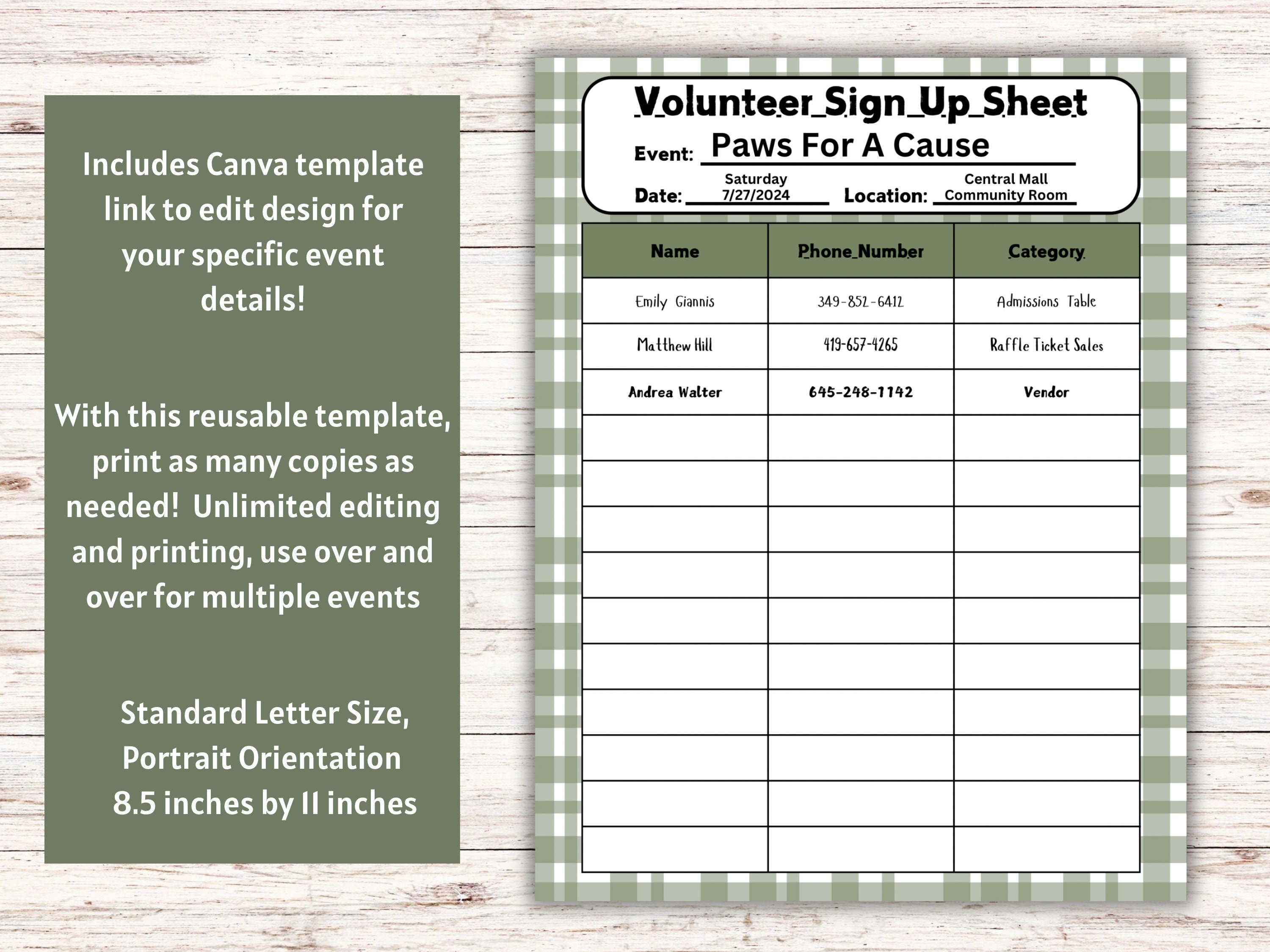 Volunteer Sign up Sheet, Concession Stand Sign up Sheet, Pta Volunteer ...
