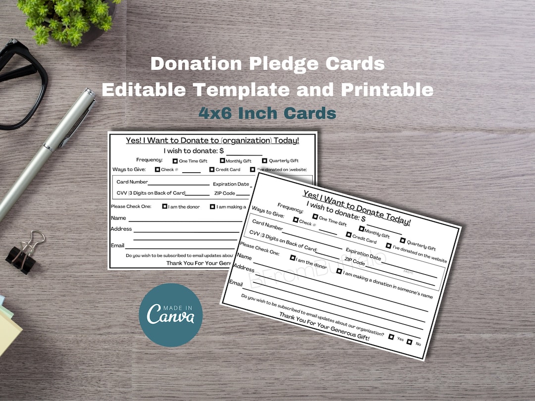 Pledge Card, Pledge Form, Donation Pledge Card, Donation Made in Your Name, Donation Cards ...