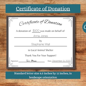 Donation Pledge Card, Donation Made in Your Name, Donation Certificate, Donation Card, Nonprofit ...