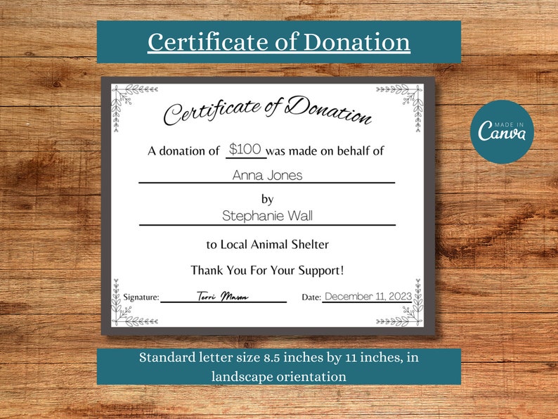 Donation Pledge Card, Donation Made in Your Name, Donation Certificate ...