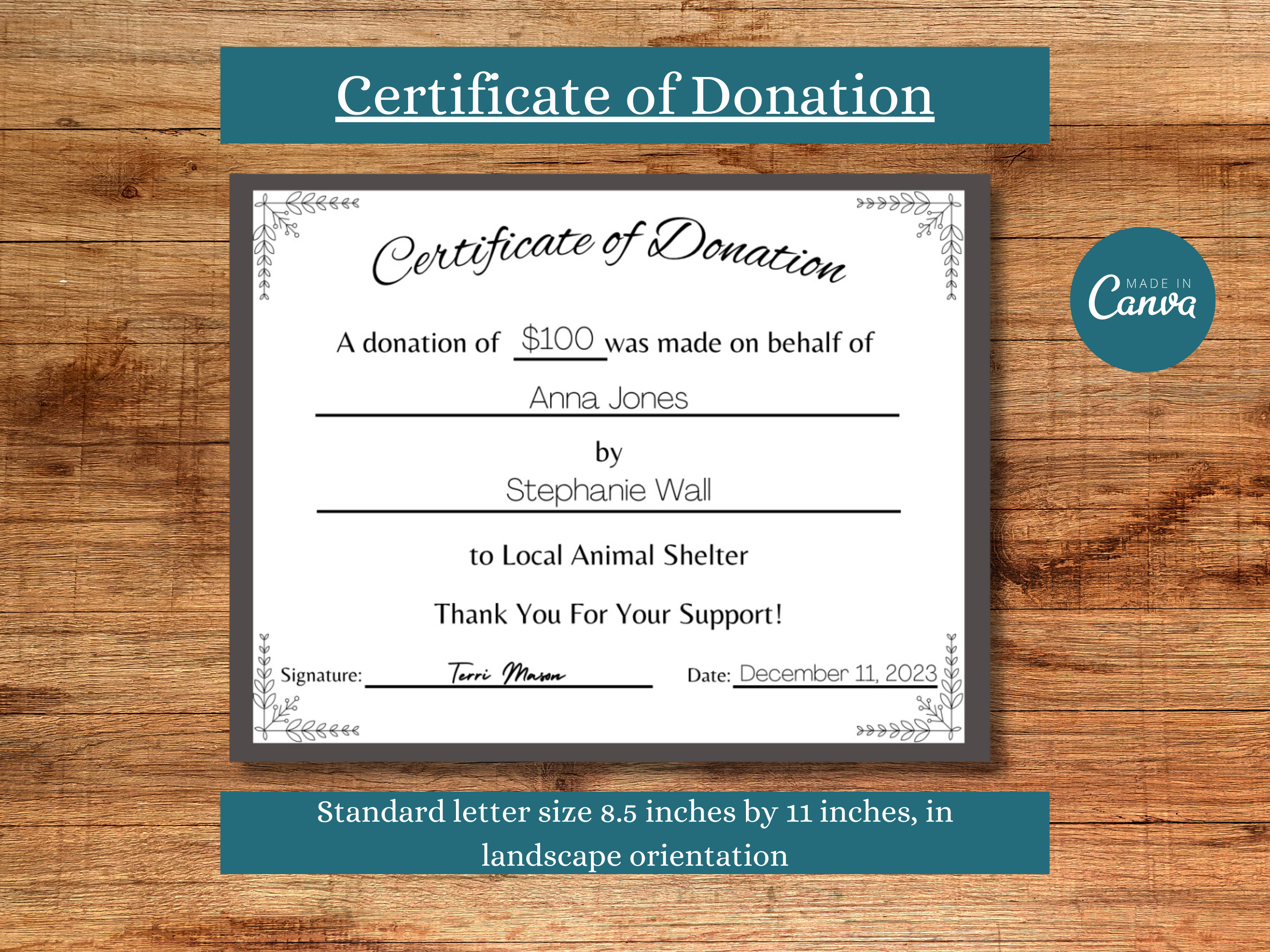 Donation Pledge Card, Donation Made in Your Name, Donation Certificate ...