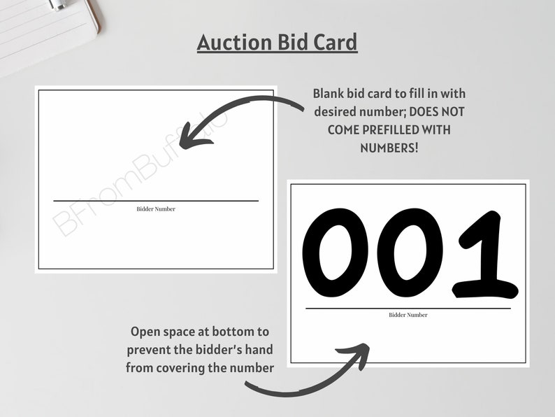 Auction Bid Card, Auction Bid Numbers, Silent Auction Forms, Auction ...