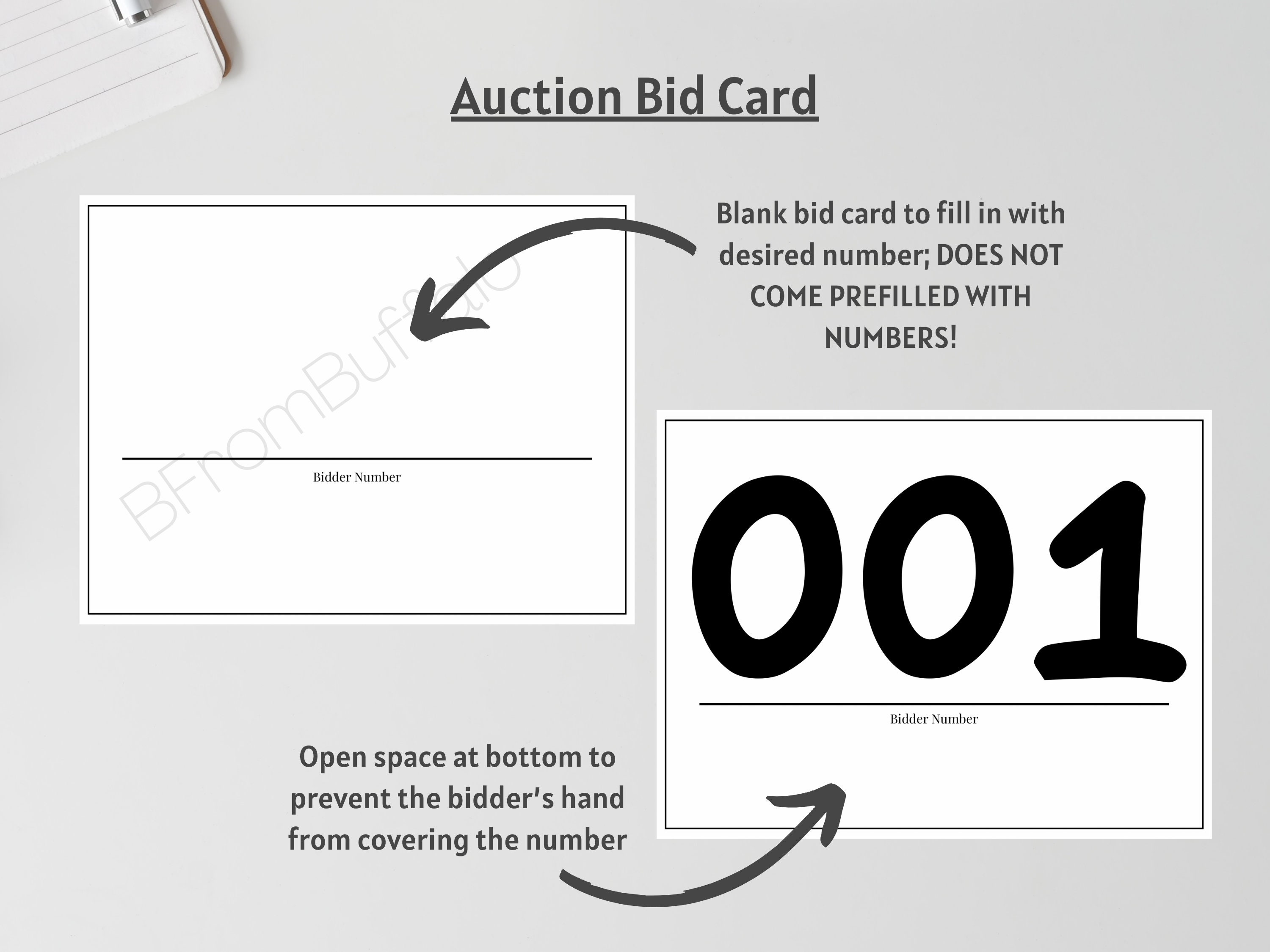 Auction Bid Card, Auction Bid Numbers, Silent Auction Forms, Auction ...