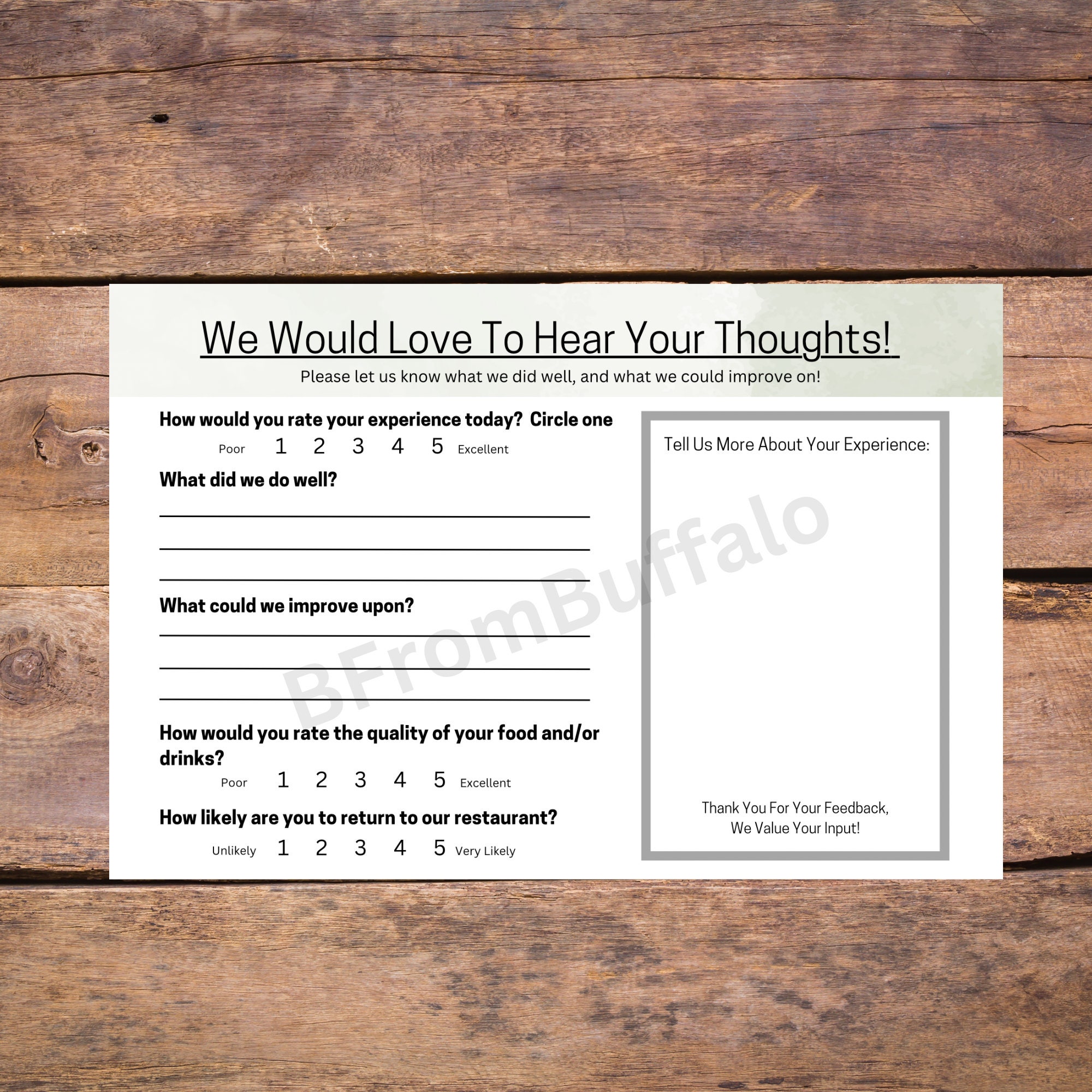 Client Questionnaire, Editable Feedback Cards, Customer Survey, Shop ...