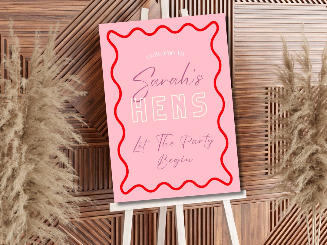 Pink Wavy Hens Welcome Sign, Digital Hens Welcome Sign, Editable Canva ...