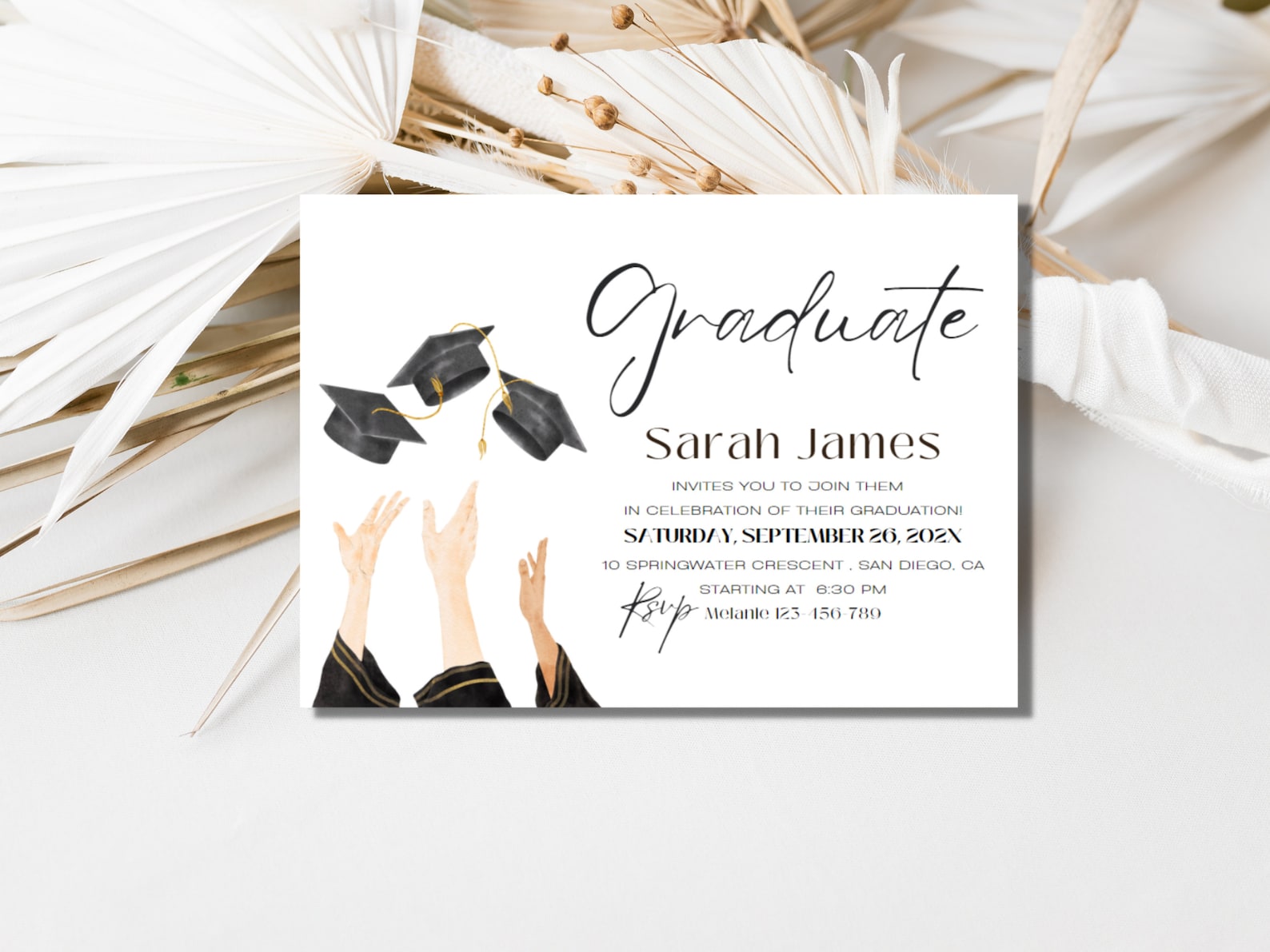 Graduation Cap Invitation, Elegant Graduation Invitation, Graduation ...