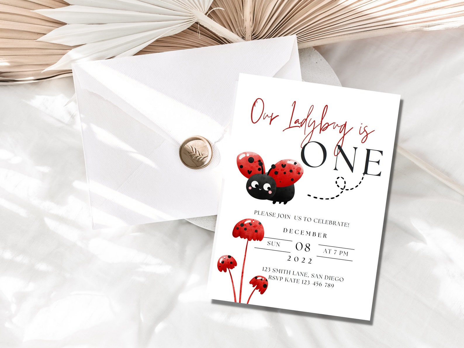 Ladybug First Birthday Invitation, Ladybug Birthday Invitation, Ladybug ...