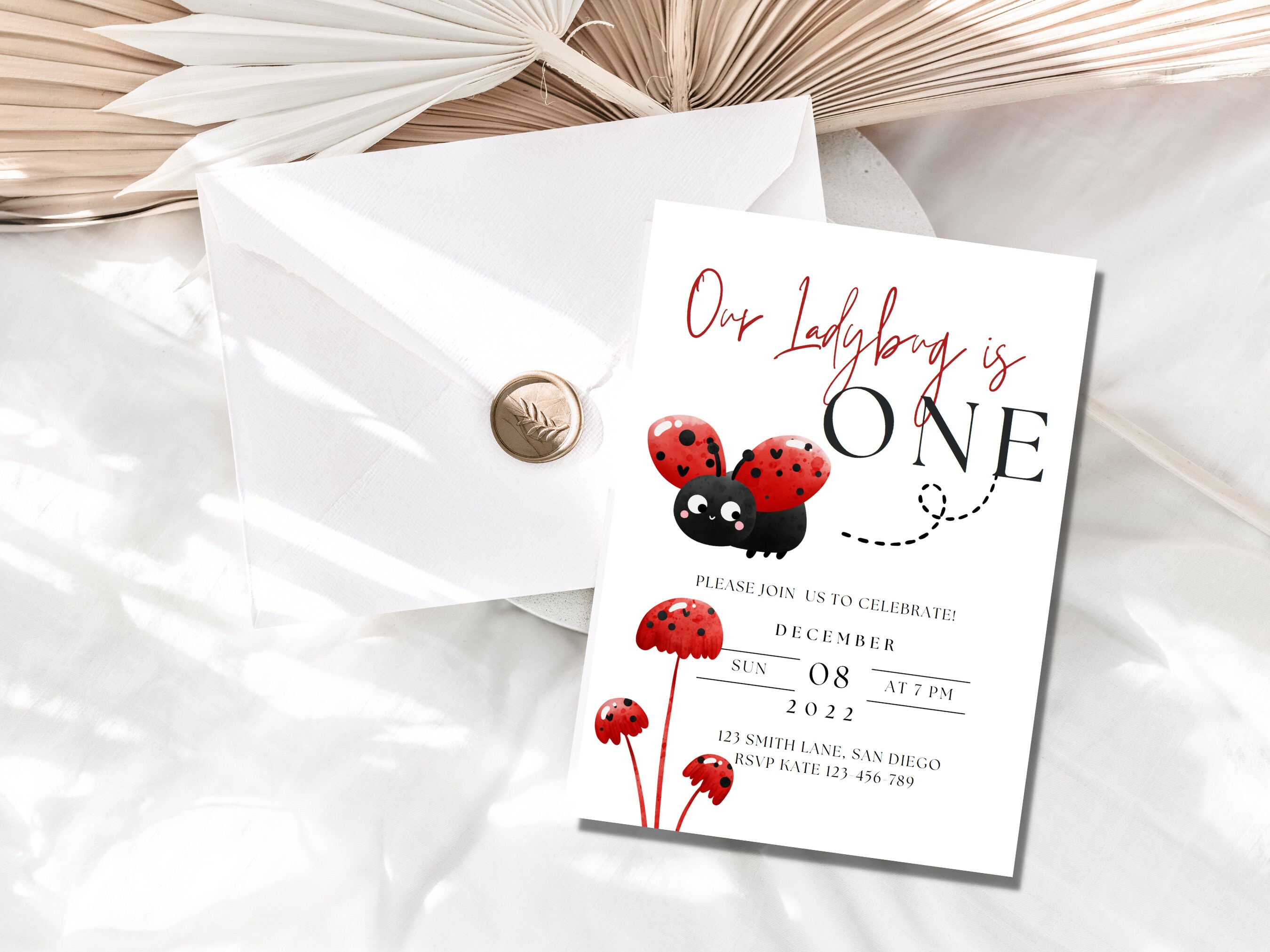 Ladybug First Birthday Invitation, Ladybug Birthday Invitation, Ladybug ...