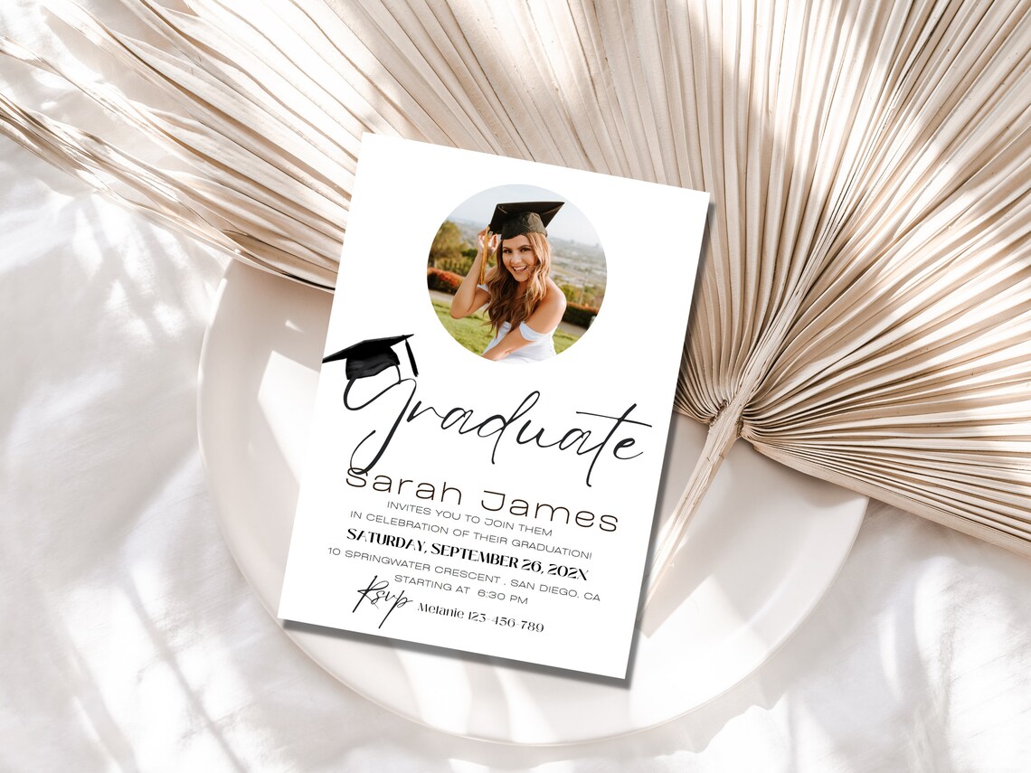 Graduation Cap Invitation, Elegant Graduation Invitation, Graduation ...