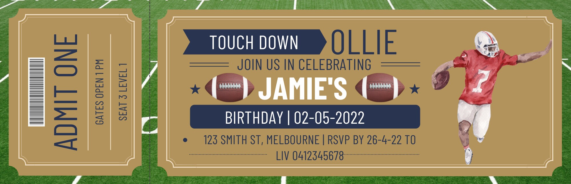 Football Invitation, Sports Theme Birthday Invitation, Ticket ...