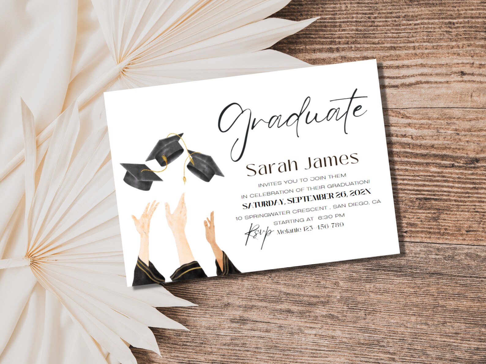 Graduation Cap Invitation, Elegant Graduation Invitation, Graduation ...
