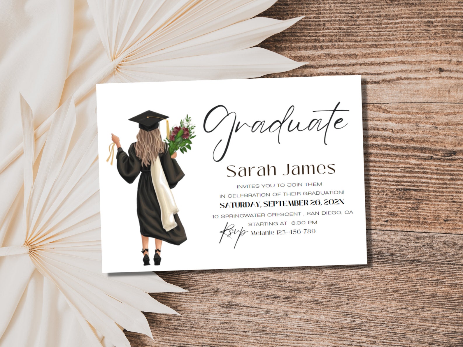 Graduation Cap Invitation, Elegant Graduation Invitation, Graduation ...