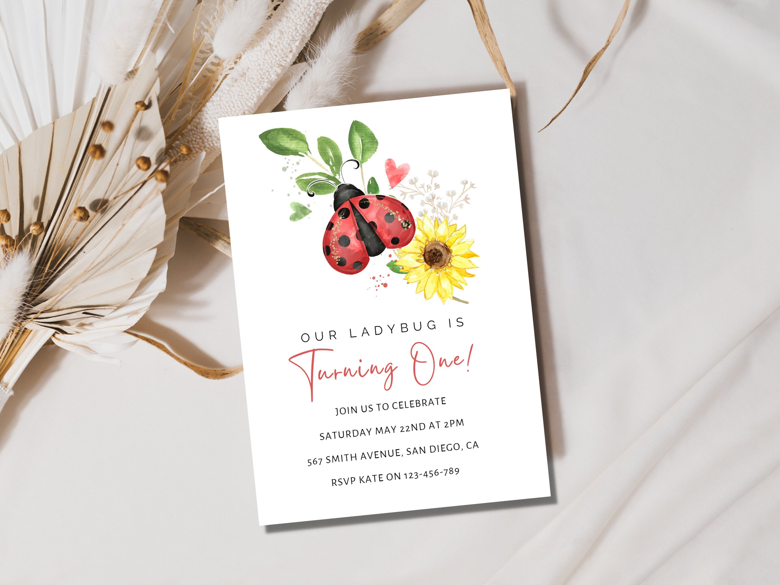 Ladybug First Birthday Invitation Ladybug Birthday - Etsy