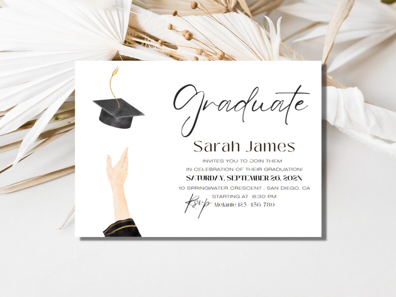 Graduation Cap Invitation, Elegant Graduation Invitation, Graduation ...