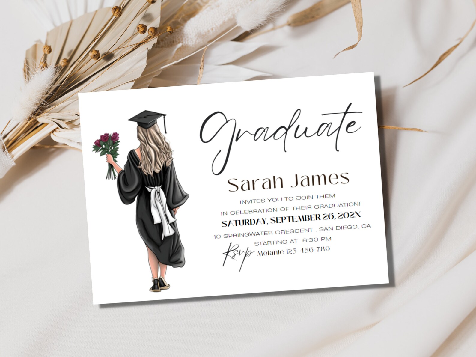 Graduation Cap Invitation, Elegant Graduation Invitation, Graduation ...