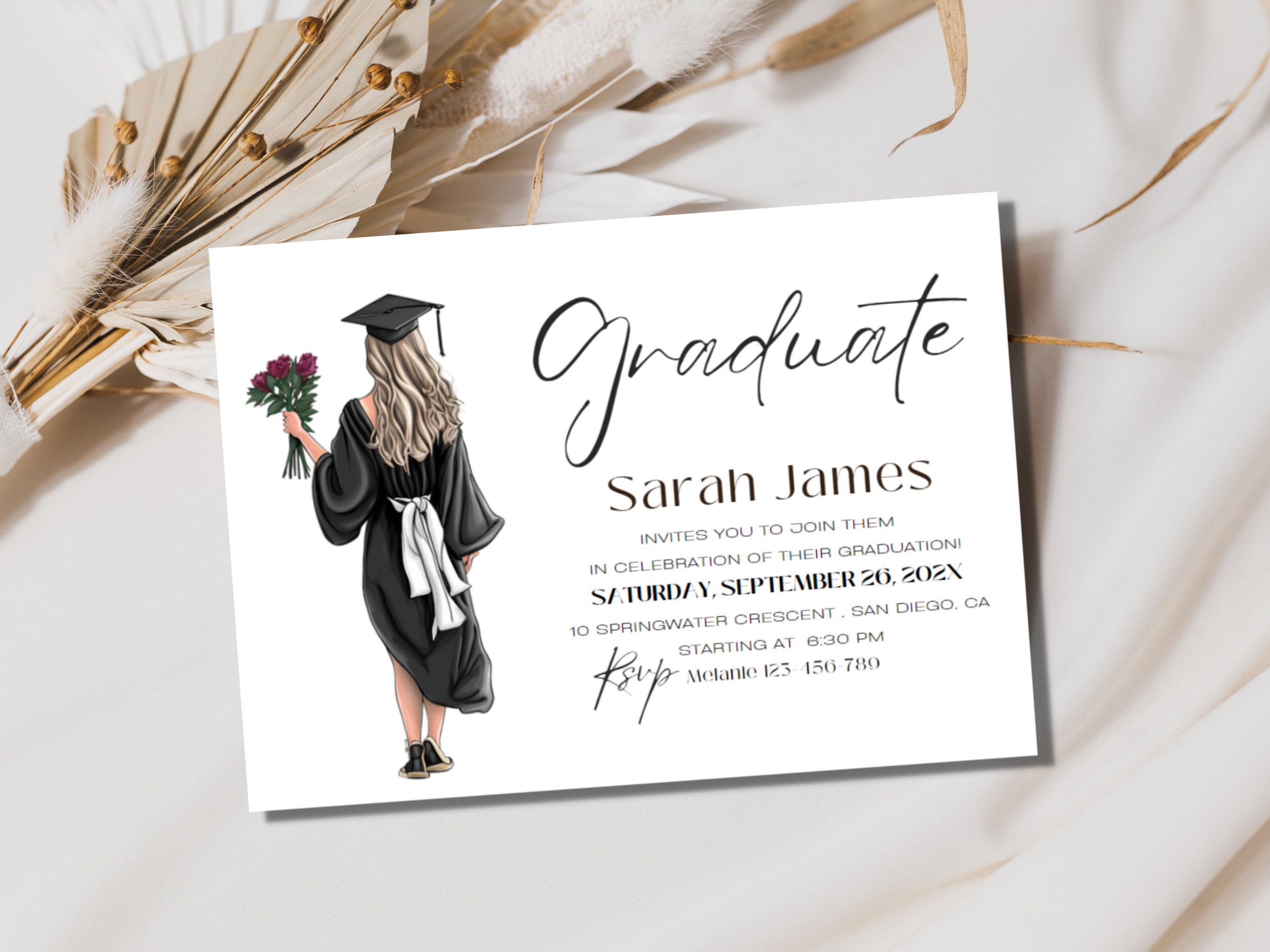 Graduation Cap Invitation, Elegant Graduation Invitation, Graduation ...