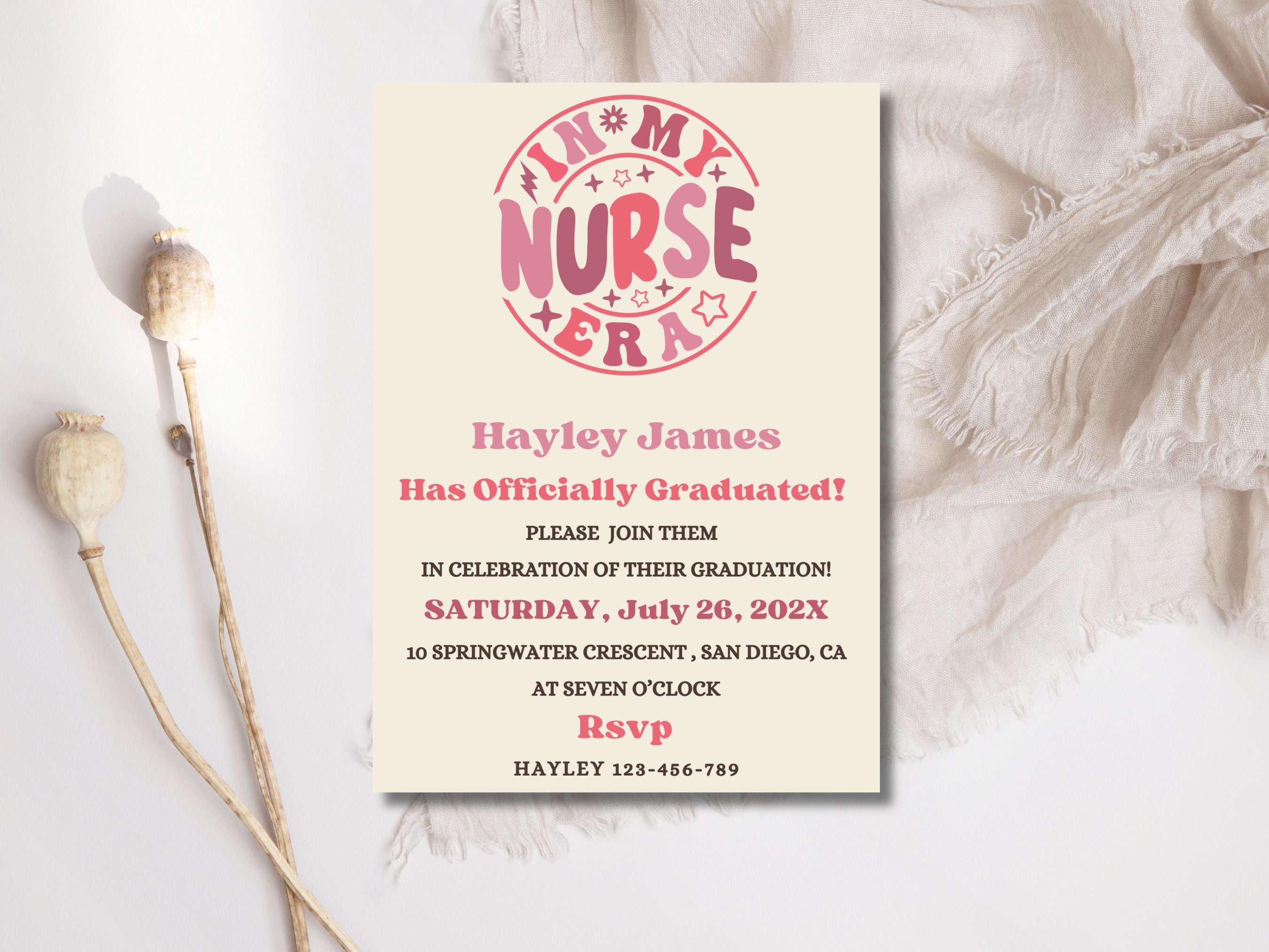 Nursing School Graduation Invitation: Customizable Template (digital ...