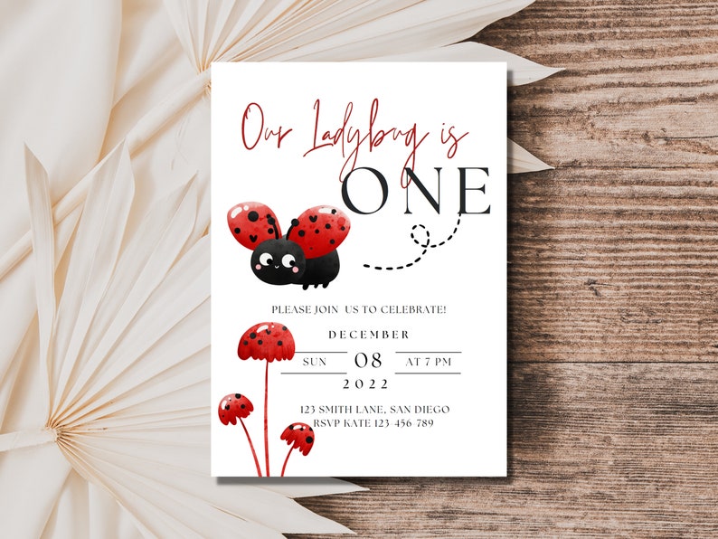 Ladybug First Birthday Invitation, Ladybug Birthday Invitation, Ladybug ...