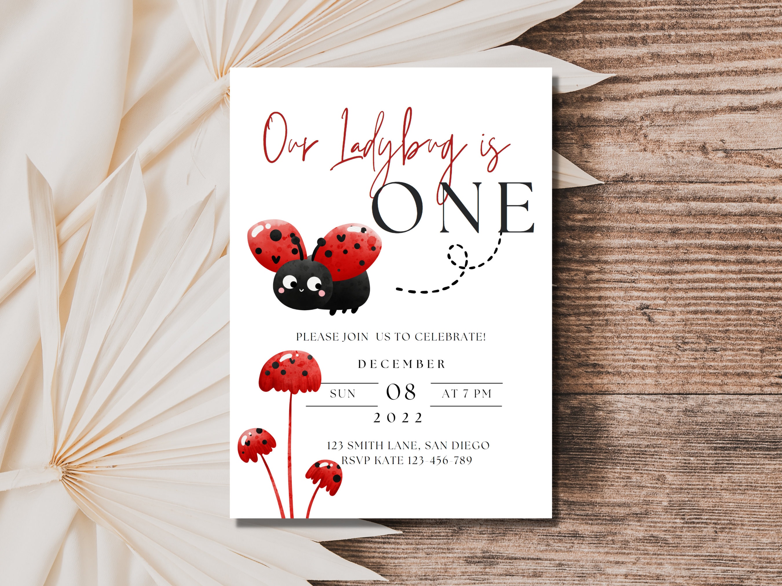 Ladybug First Birthday Invitation, Ladybug Birthday Invitation, Ladybug ...