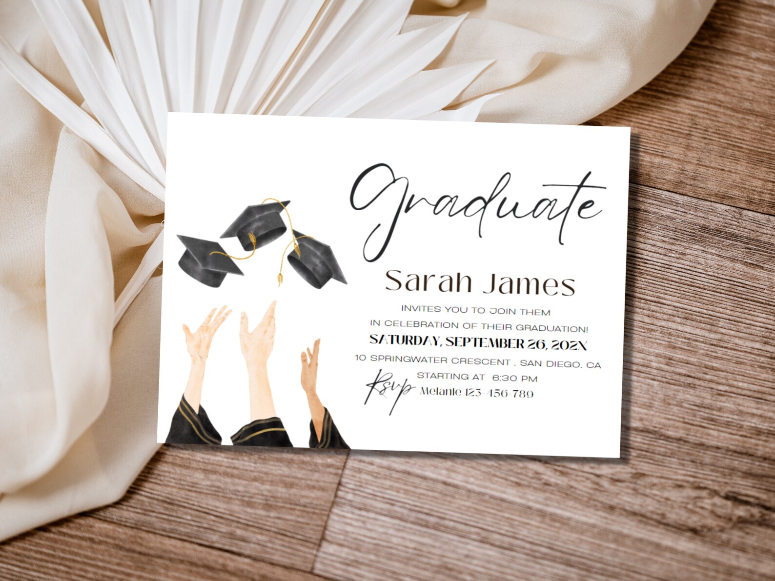 Graduation Cap Invitation, Elegant Graduation Invitation, Graduation ...