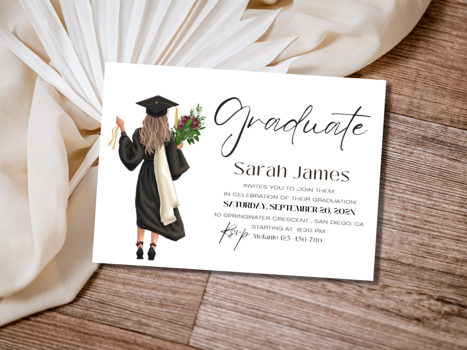 Graduation Cap Invitation, Elegant Graduation Invitation, Graduation ...